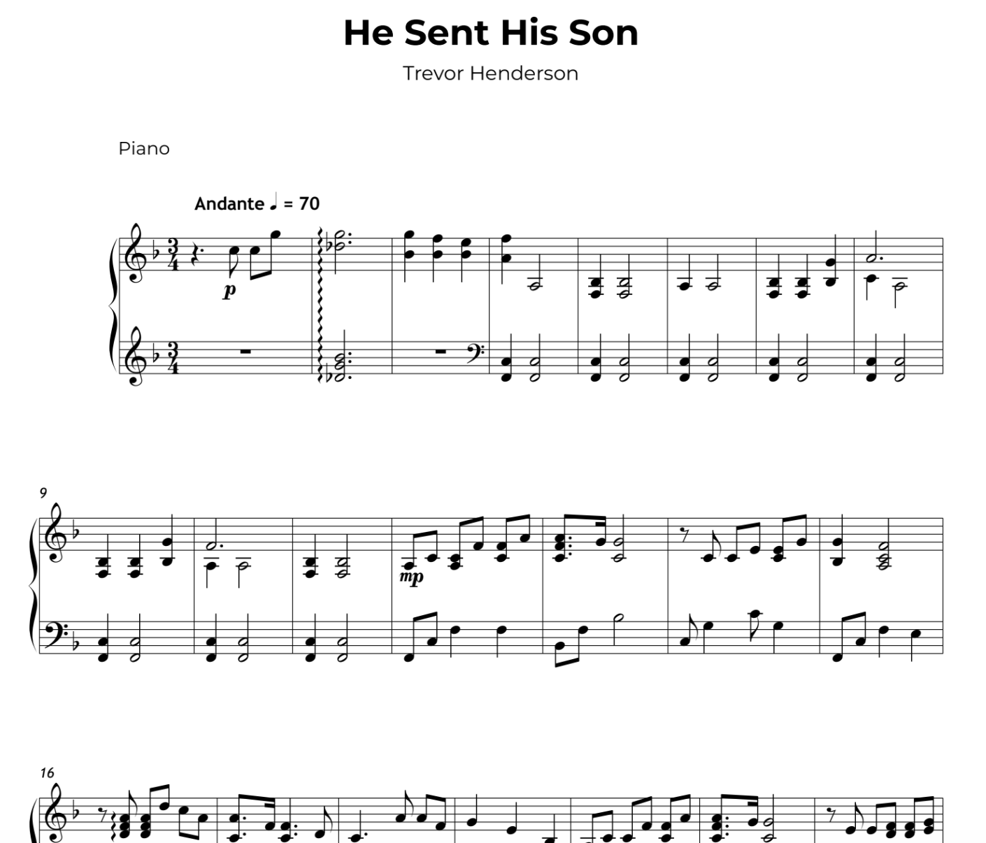 He Sent His Son Sheet Music (Digital PDF) – Trevor Henderson Music